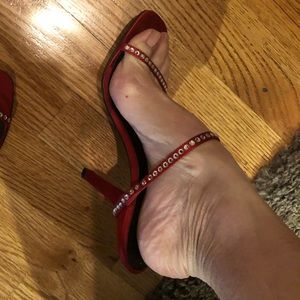 Richard Tyler | Shoes | Richard Tyler Red Satin Rhinestone Heels Size 7 ...